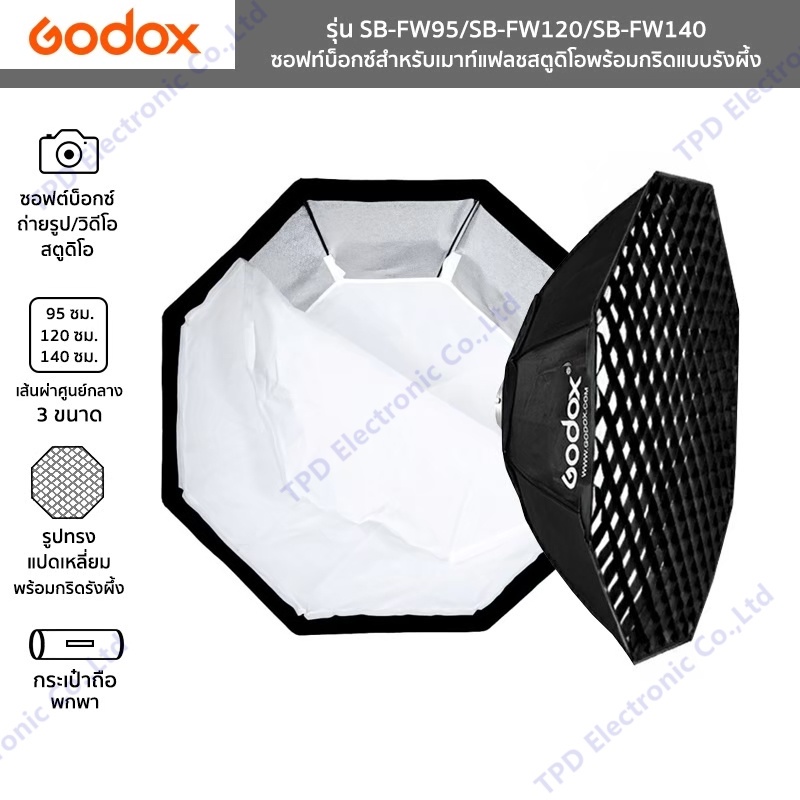 Godox ซอฟท์บ็อกซ์ทรงแปดเหลี่ยมพร้อมกริดแบบรังผึ้ง รุ่น SB-FW95/SB-FW120 ...