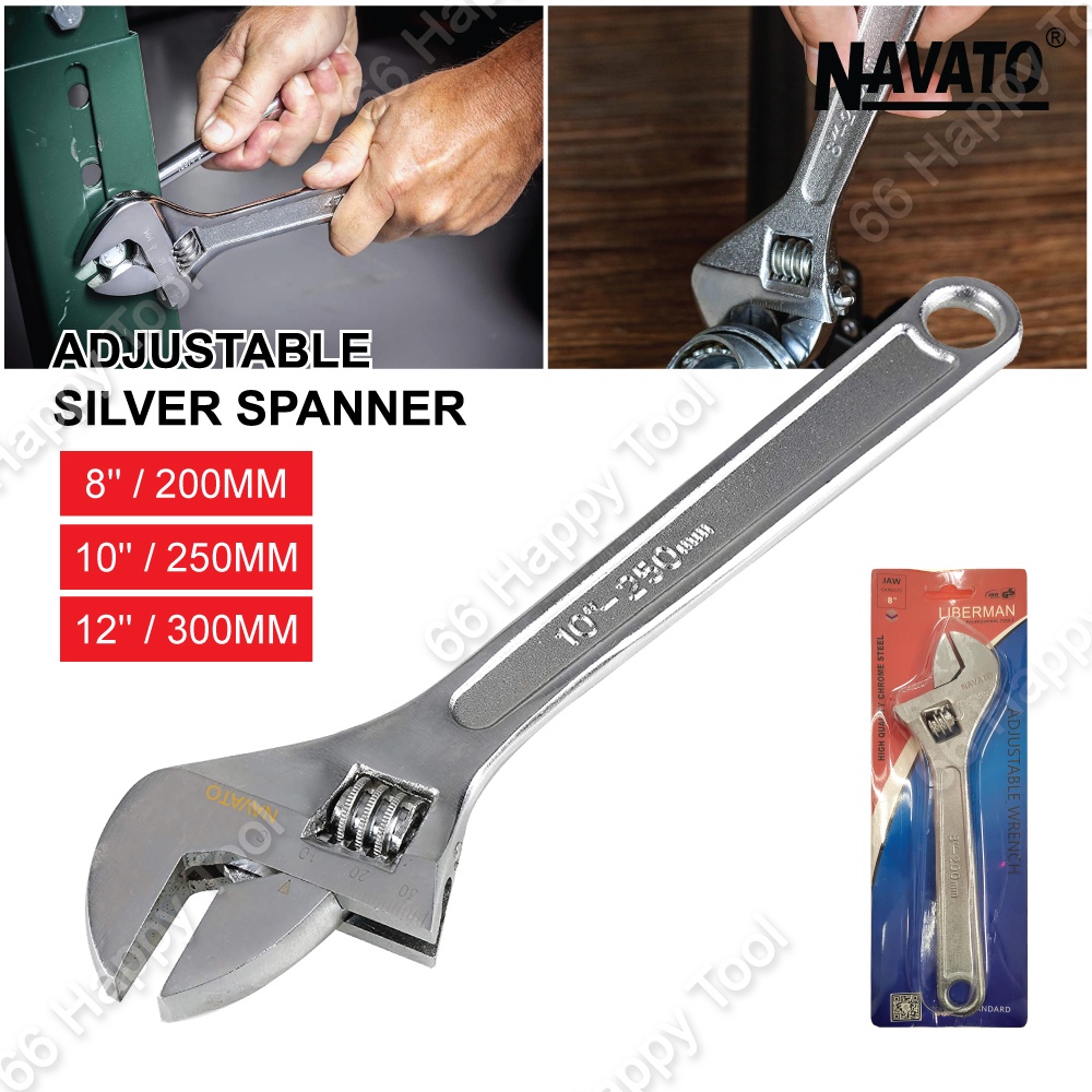 Navato 8 "/10"/12" Silver Spanner ประแจปรับ Scale Spana Hidup Hardened ...