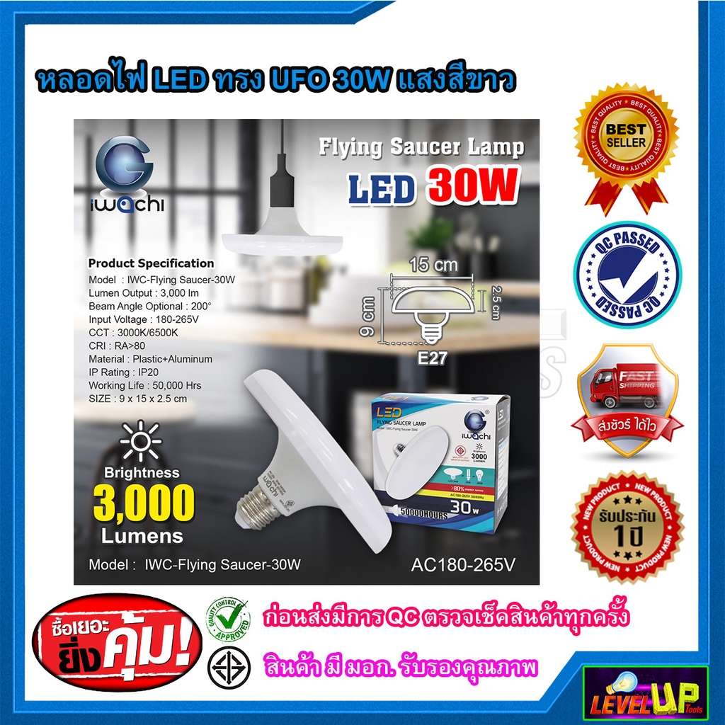 IWACHI หลอด LED ทรง UFO 30W 30 วัตต์ รับประกัน 1 ปีเต็ม!! แสงสีขาว ...