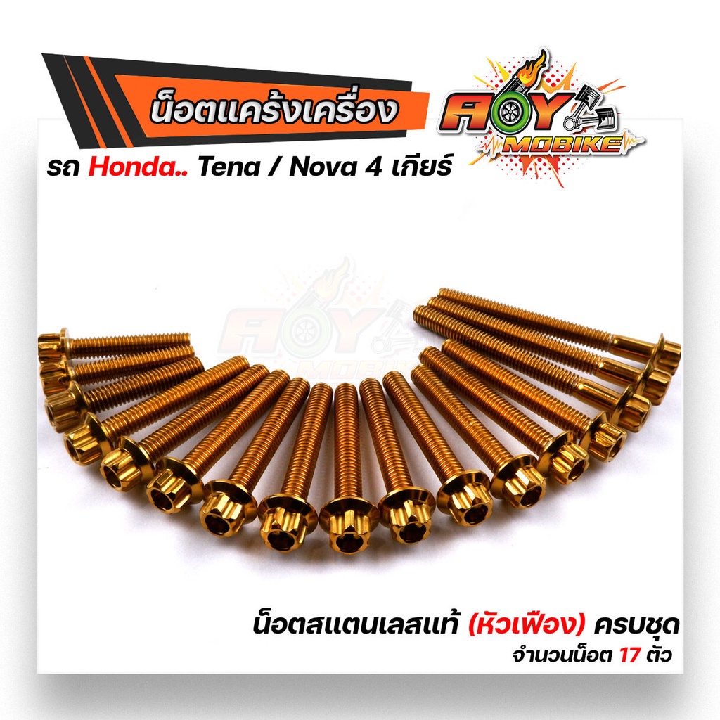 น็อตแคร้งเครื่อง NOVA TENA 4เกียร์ เลสแท้100% (1ชุด 17ตัว) น็อตหัวเฟือง ...