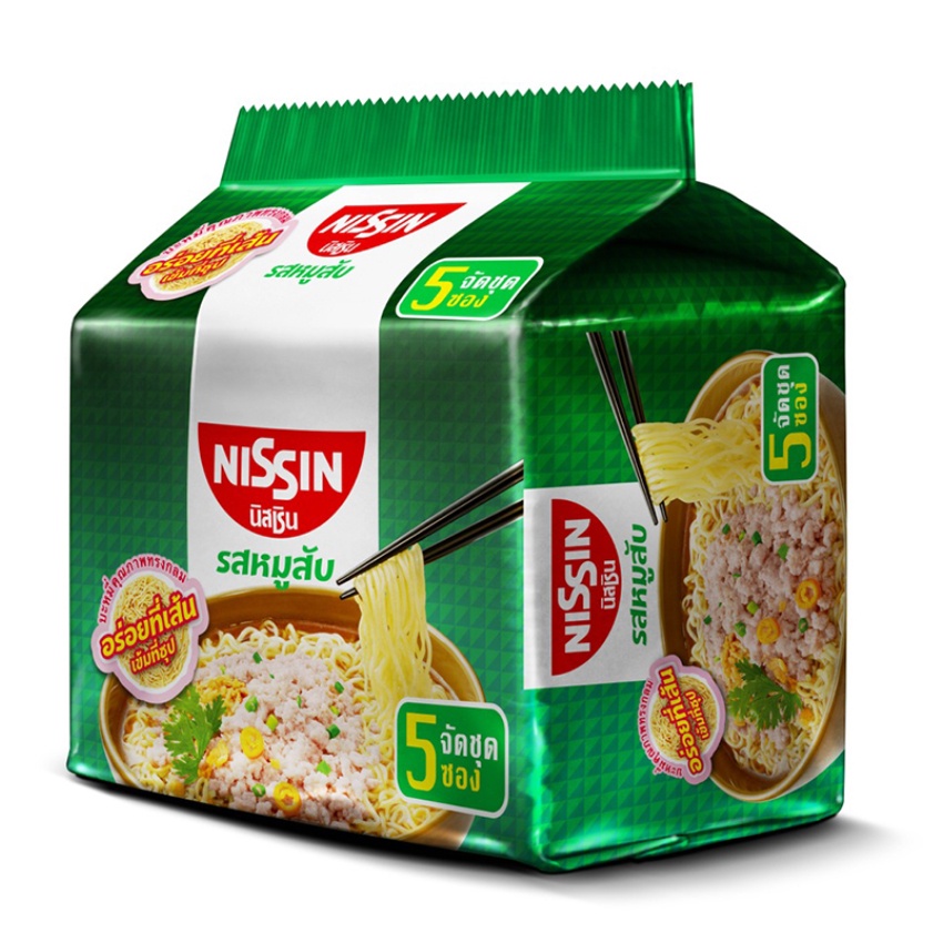 นิสชิน บะหมี่กึ่งสำเร็จรูป รสหมูสับ 60 กรัม (แพ็ค 5 ซอง) NISSIN INSTANT NOODLE PORK 60 G. (PACK5 ...