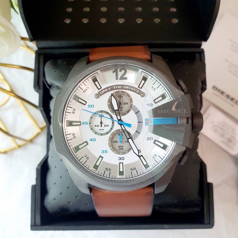DIESEL DZ4280 Mega Chief Chronograph Gunmetal Brown Leather Watch กัน ...
