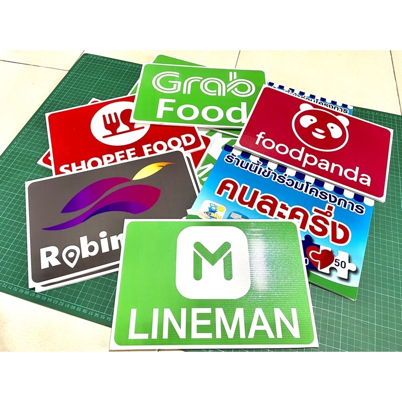 ป้ายฟิวเจอร์บอร์ด LINE MANE Foodpanda GrabFood Robinhood ShopeeFood สำหรับติดโชว์หน้าร้านค้า ...