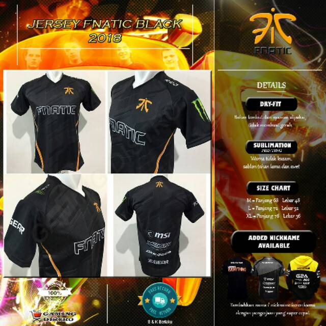 เสื้อกีฬาแขนสั้น ลายทีม Fnatic Black 2018 Dota2 CSGO | Shopee Thailand