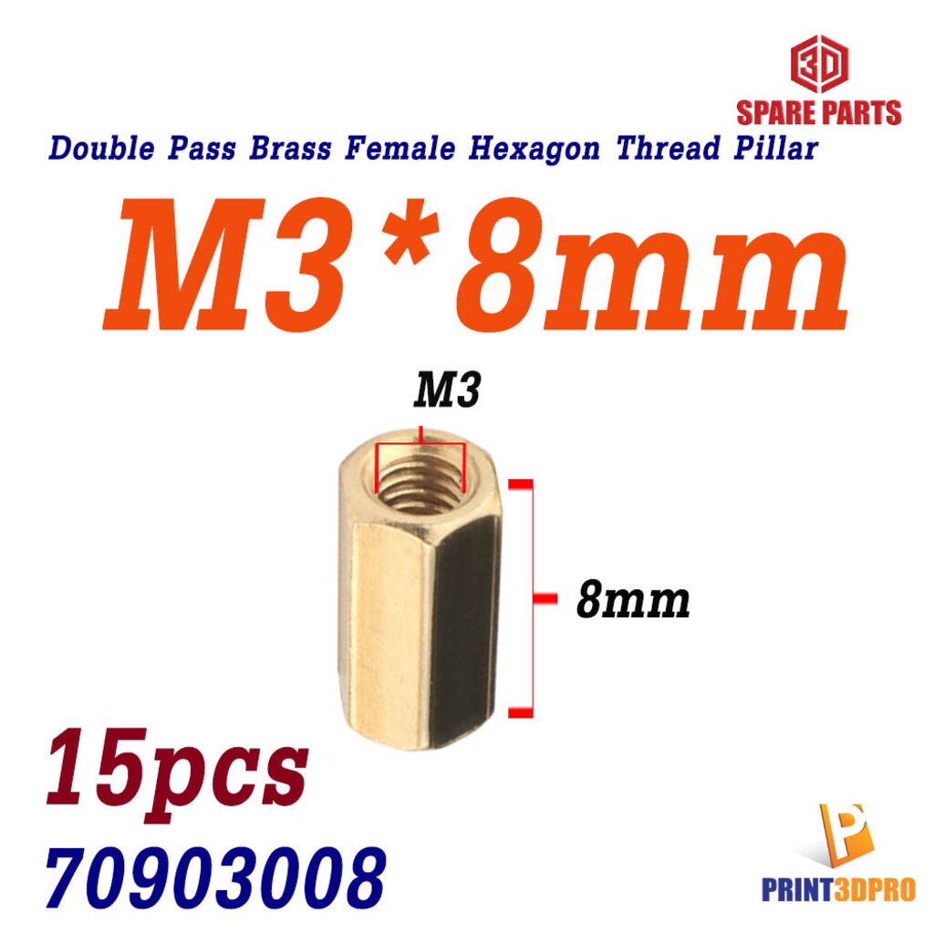 M3 Double Pass Hex Brass Female Standoff Board Pillar Hexagon Thread ...