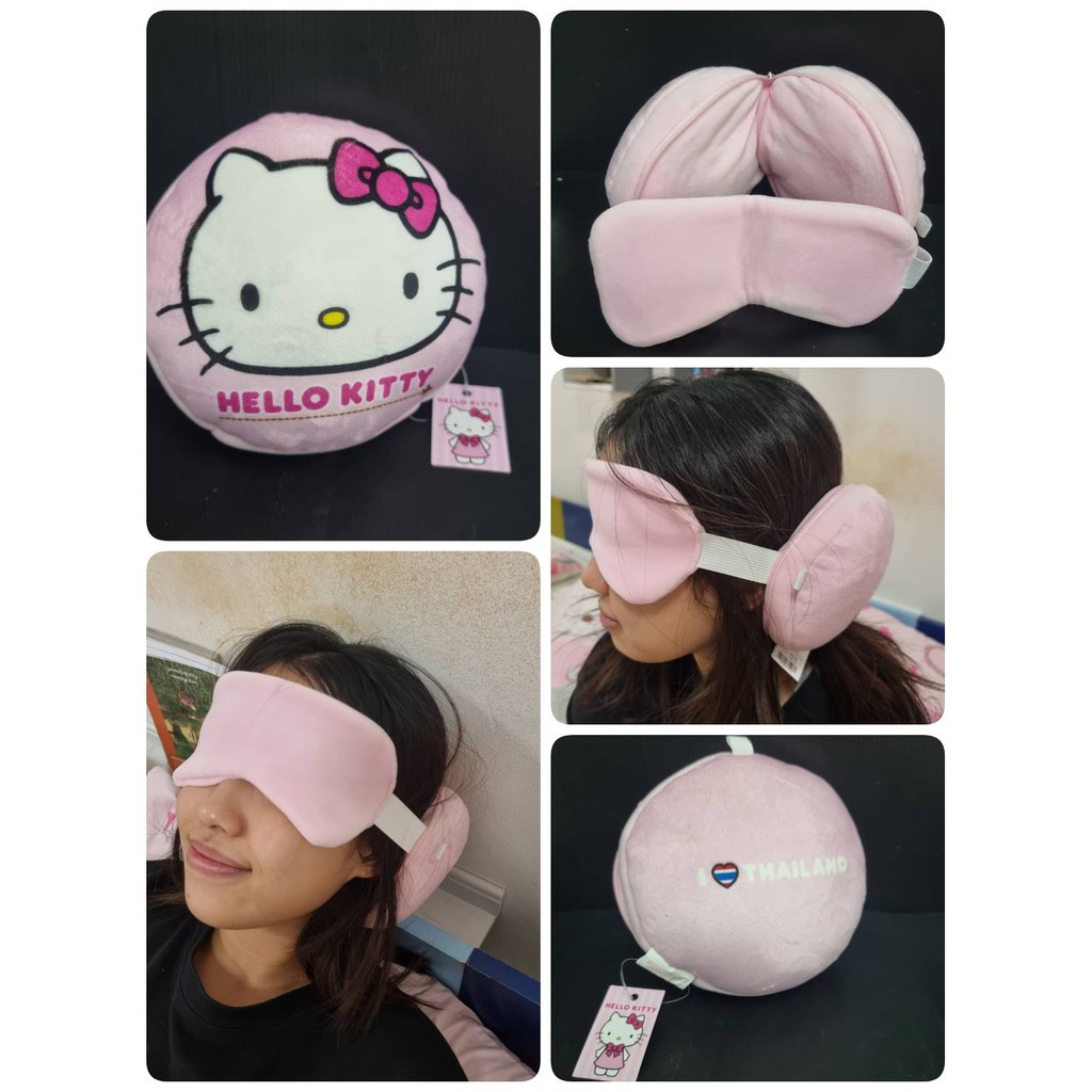 หมอนรองคอ พร้อมแว่นปิดตาพับเก็บได้ Hello Kitty หนานุ่มสีชมพู ลายคิตตี้ ...