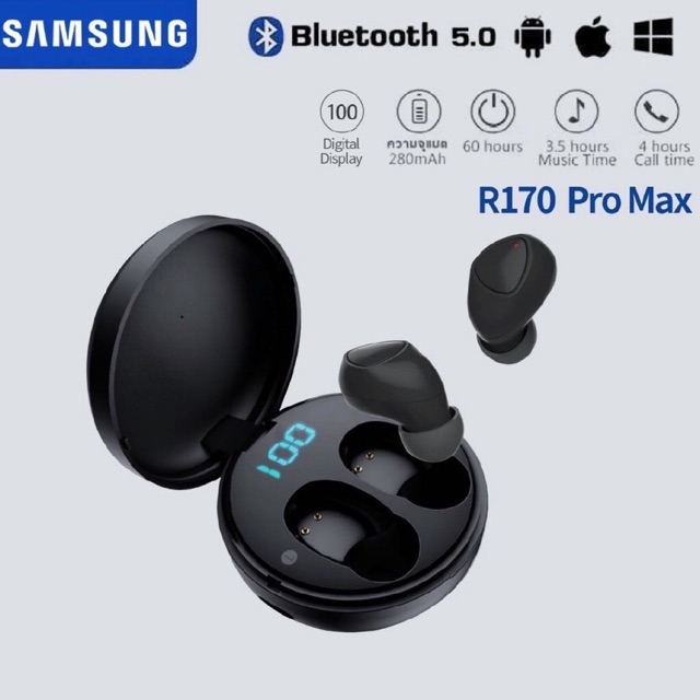หูฟังบลูทูธไร้สาย SAMSUNG R170 Pro Max V.5.0 ใหม่ มาพร้อมตลับชาร์จ ขนาด ...