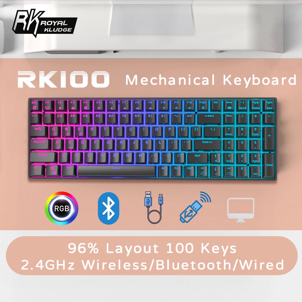 ROYAL KLUDGE RK100 Gaming Keyboard คีย์บอร์ดไร้สาย Bluetooth/Wired/2 ...
