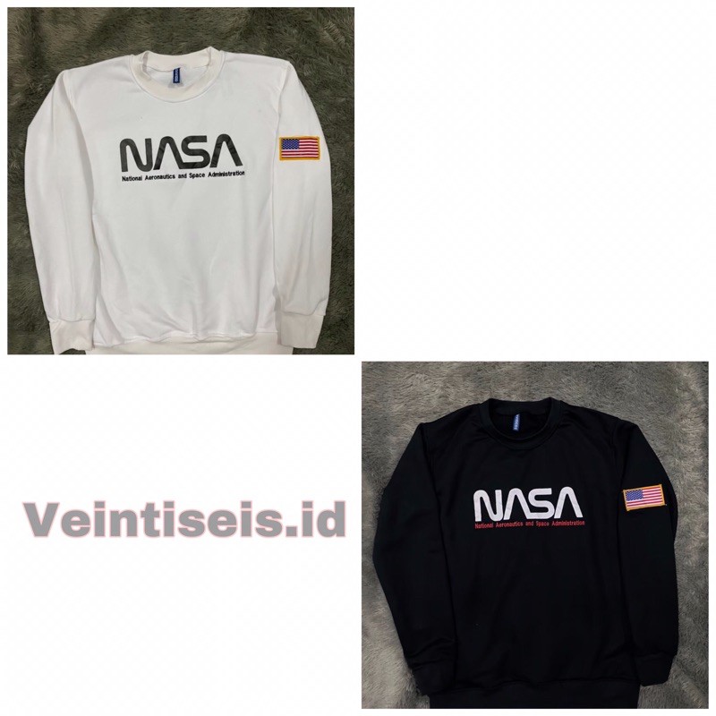 คอลูกเรือ H & M Nasa สีน้ําเงินและสีขาว | Shopee Thailand