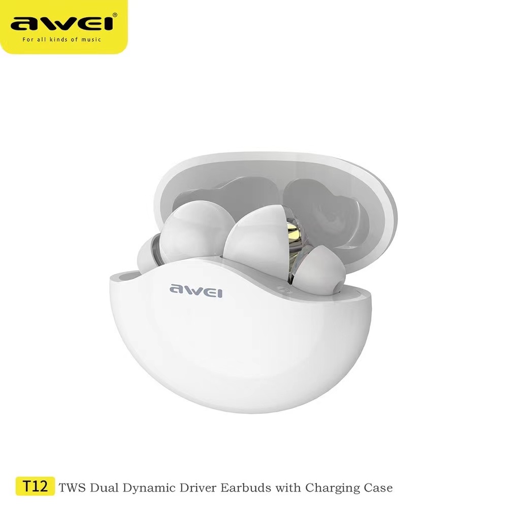 Awei T12 ไดรเวอร์ไดนามิกคู่ TWS หูฟังไร้สาย บลูทูธ 5.1 เล่นได้นาน 9 ชั่วโมง ตัดเสียงรบกวน เสียง ...