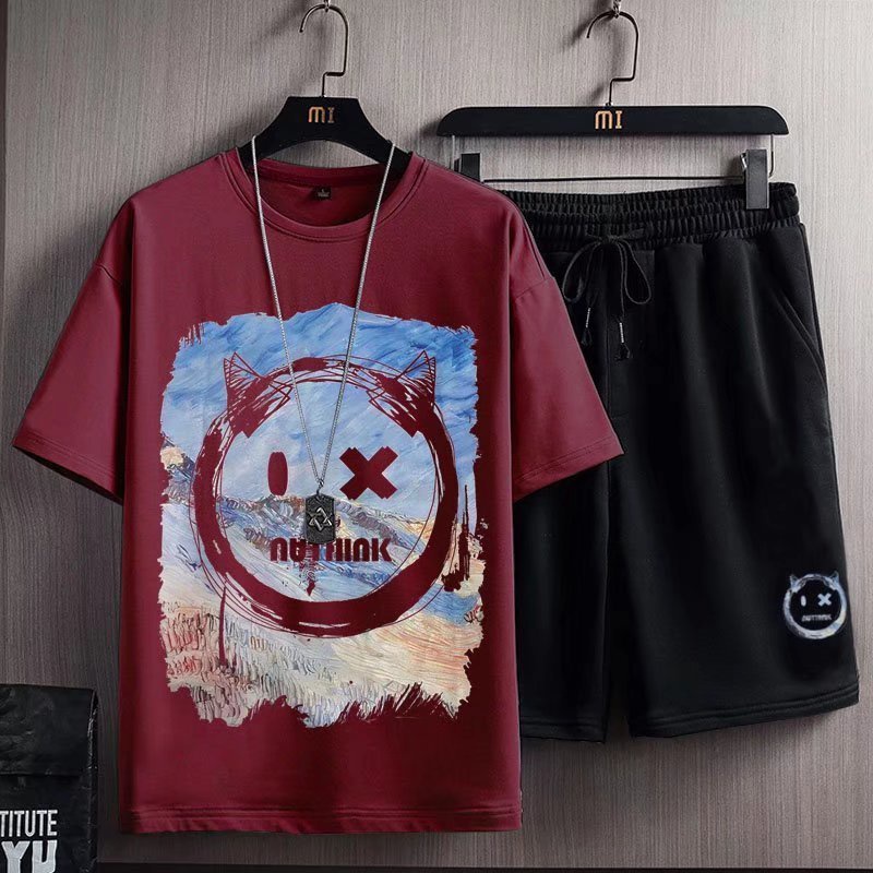 ใหม่ เสื้อยืดแขนสั้น ทรงหลวม พิมพ์ลาย และกางเกงขาสั้น ขนาดใหญ่ แฟชั่นสําหรับผู้ชาย 2022 ไซซ์ M ...