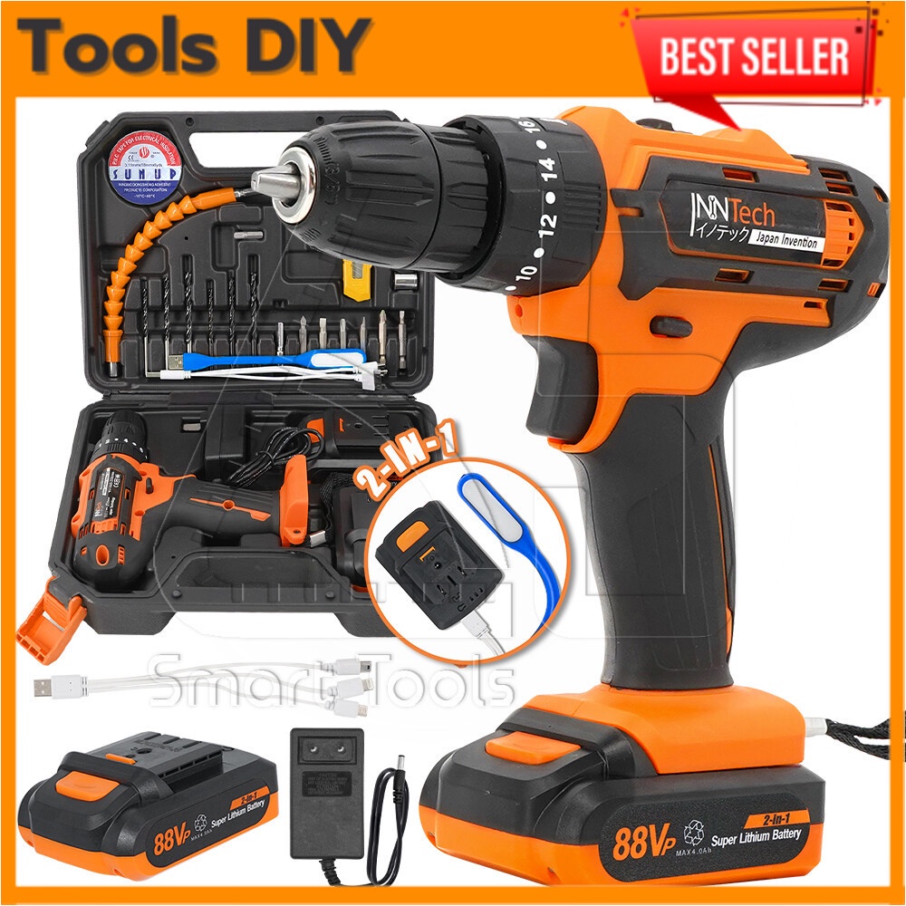 สว่าน InnTech สว่านไร้สาย สว่านกระแทก สว่านแบต ไร้สาย 3 ระบบ 88V พร้อม อุปกรณ์ เครื่องมือช่าง ...