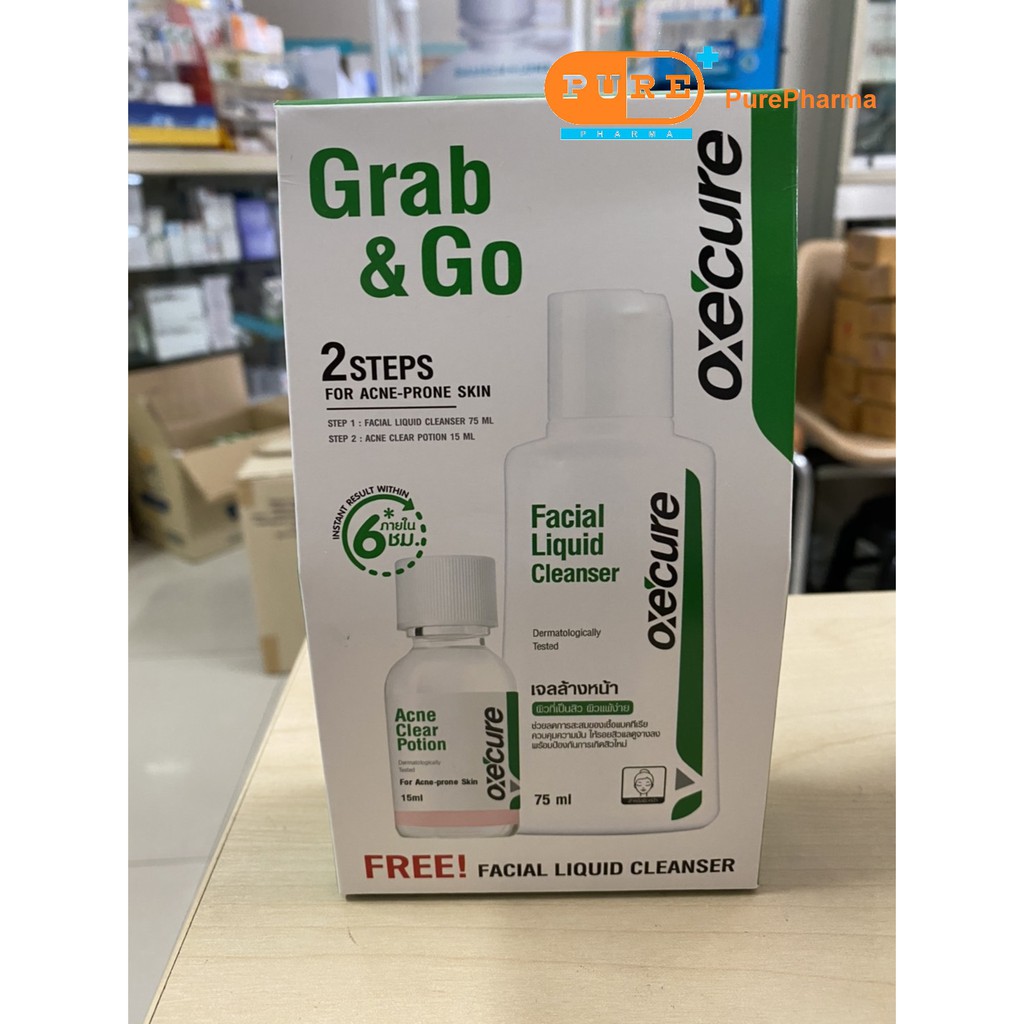 Oxecure Grab & Go Package (Acne Clear Potion 15 ml & Facial Liquid Cleanser 75 ml) 2 ขั้นตอน ...