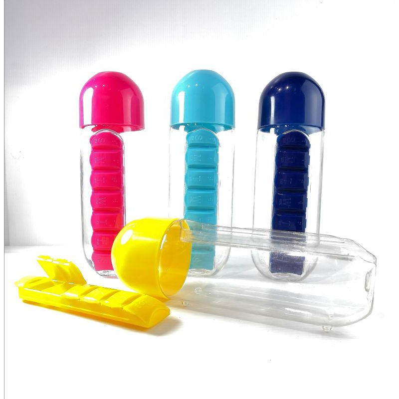 กระบอกน้ำใส่ยา ขวดน้ำใส่ยา กระบอกน้ำพกพา กระบอกน้ำพร้อมตลับใส่ยา ขนาด 600 ml. | Shopee Thailand