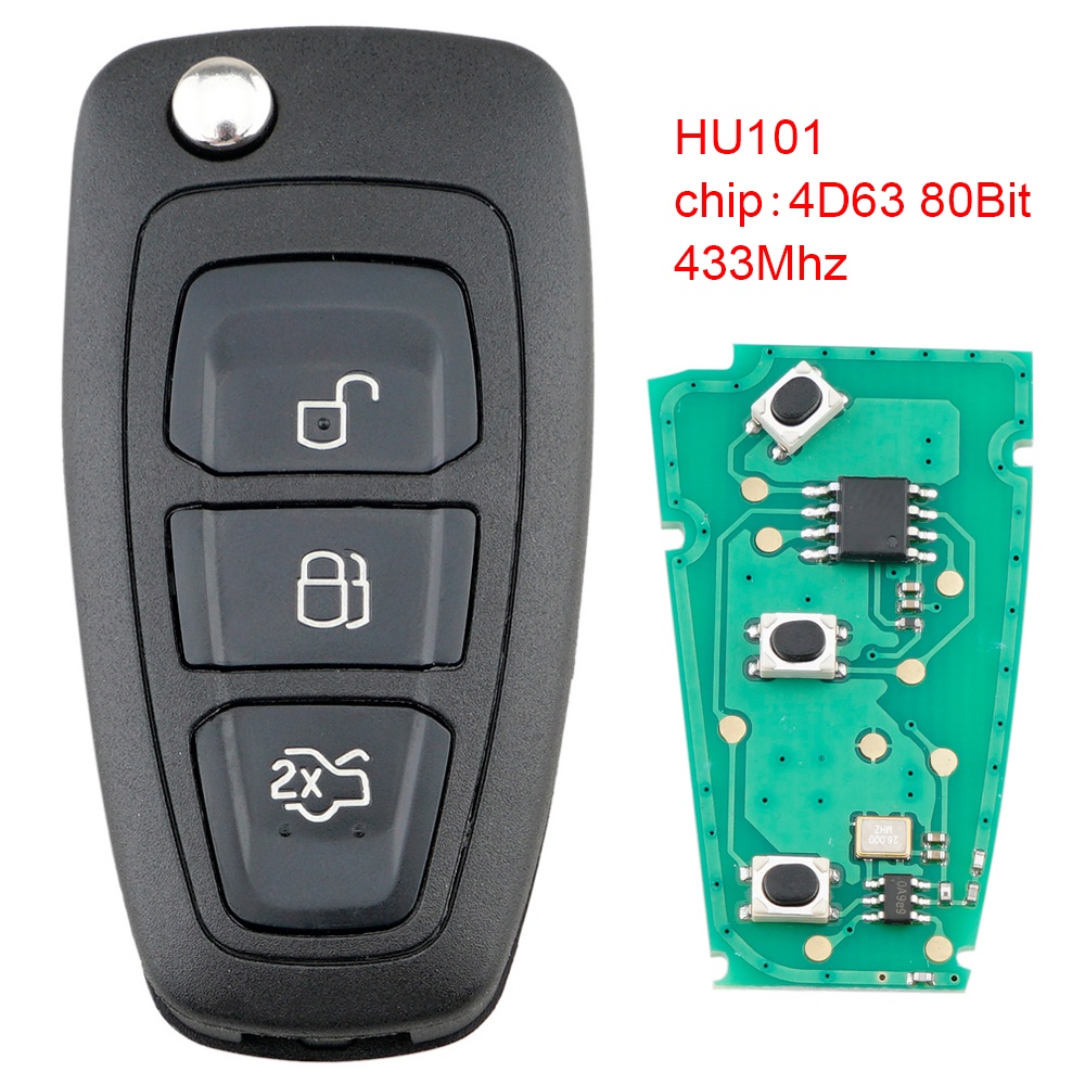 433Mhz 3 ปุ่ม Flip Keyless Entry Fob พร้อม 4D63 80Bit ชิปและ HU101 ใบ ...