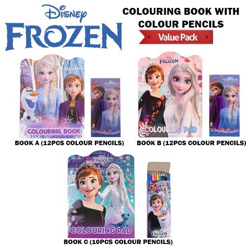 หนังสือ Disney Frozen Colouring พร้อมดินสอสี Queen Elsa Anna Set Buku ...