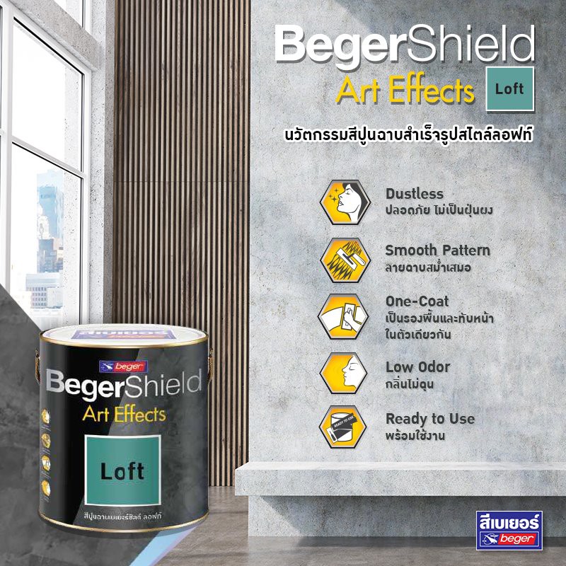 สีปูนฉาบสไตล์ลอฟท์ สีเทาเข้ม Beger Shield Art Effects Loft (ชุด แกลอน ...