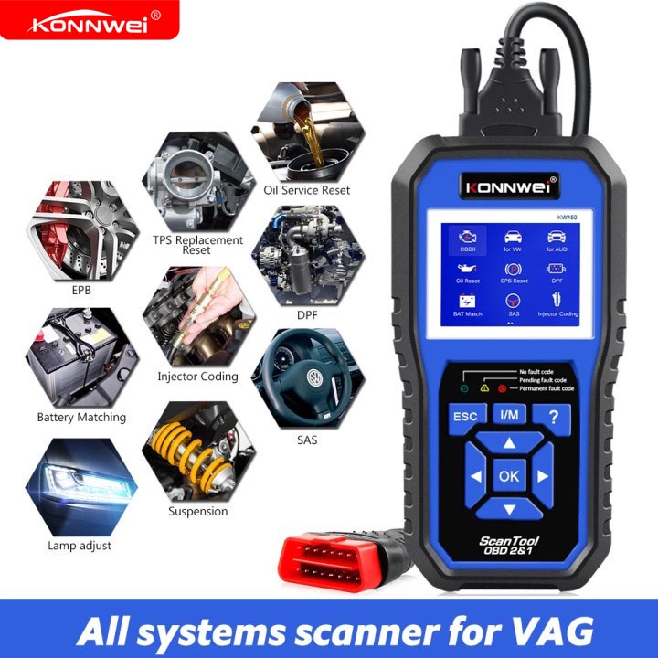 Konnwei KW450 OBD2 เครื่องมือวิเคราะห์ สําหรับ VAG Cars VW Audi ABS ...