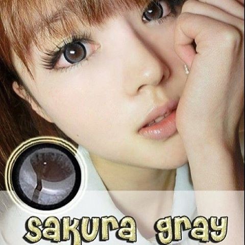 1 คู่ บิ้กอายตาโต สีเทา ขอบดำเข้ม แบ๋วมาก ในตาขี้เล่น รุ่น Sakura Gray ...