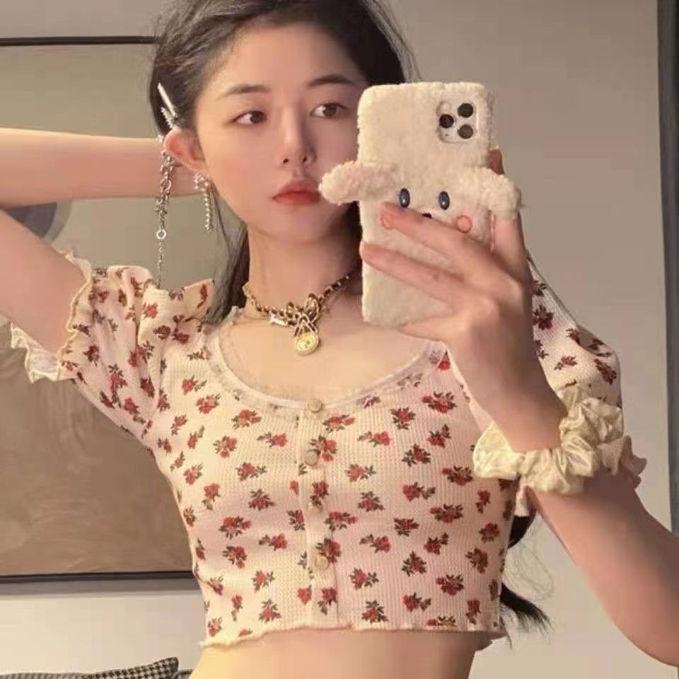 【WANG JIAO ZHAN】 เสื้อยืดแขนสั้นพัฟลายดอกไม้สดขนาดเล็ก【37】 | Shopee ...