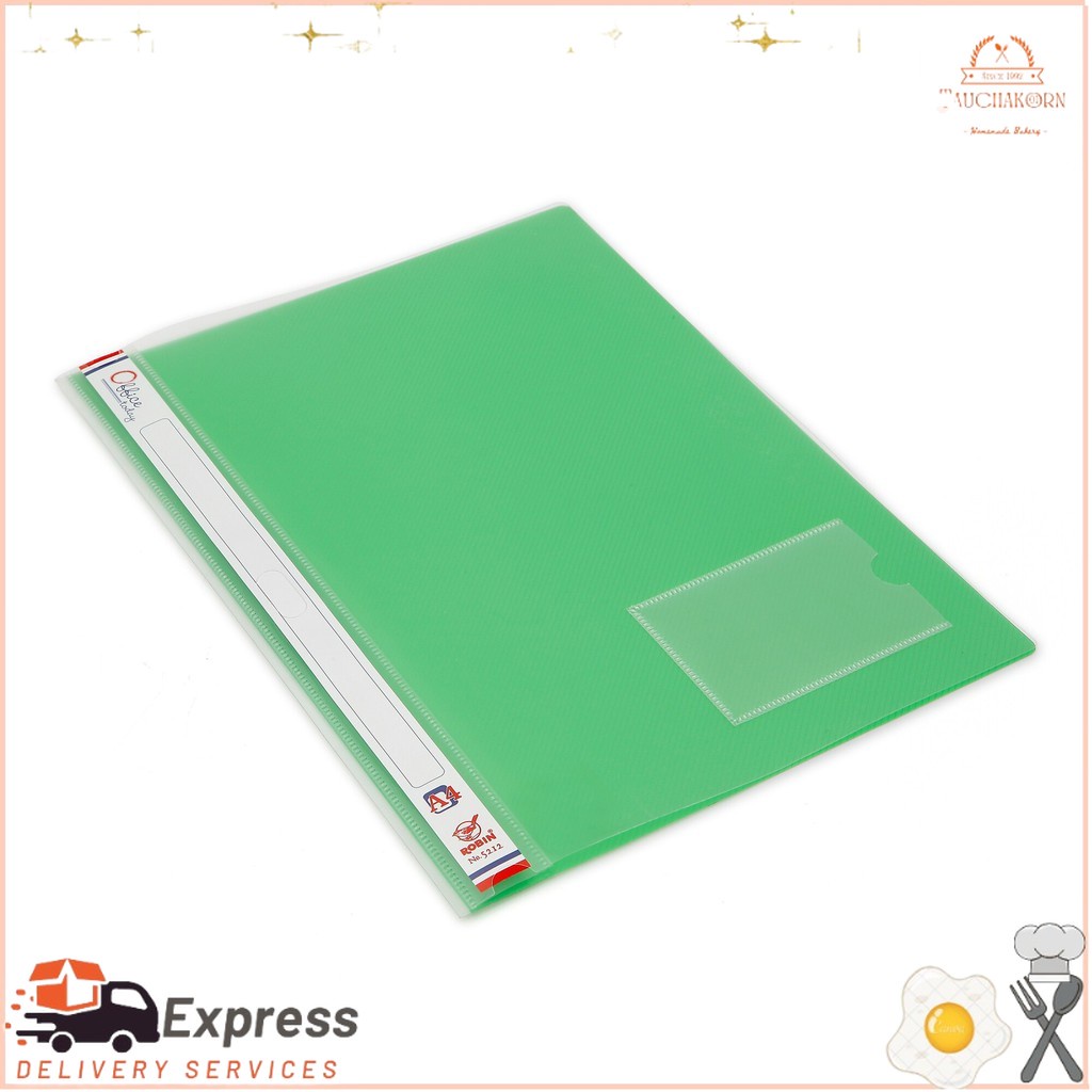แฟ้มเจาะพลาสติก A4 สีเขียว โรบิน 5212/Robin Green A4 Plastic Punch File ...