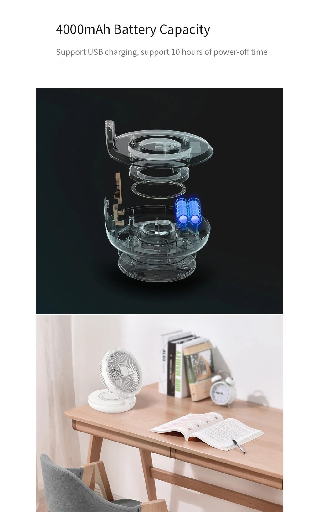 Xiaomi Youpin พัดลมเพดานไร้สายระบายอากาศได้สบาย, การชาร์จ USB, ติดผนัง, เดสก์ท็อป, หอพักนักเรียน ...