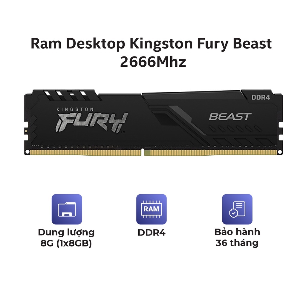 Kingston Fury Beast Black PC Ram 8GB 2666MHz DDR4 (KF426C16BB/8) - สินค้าของแท้ | Shopee Thailand