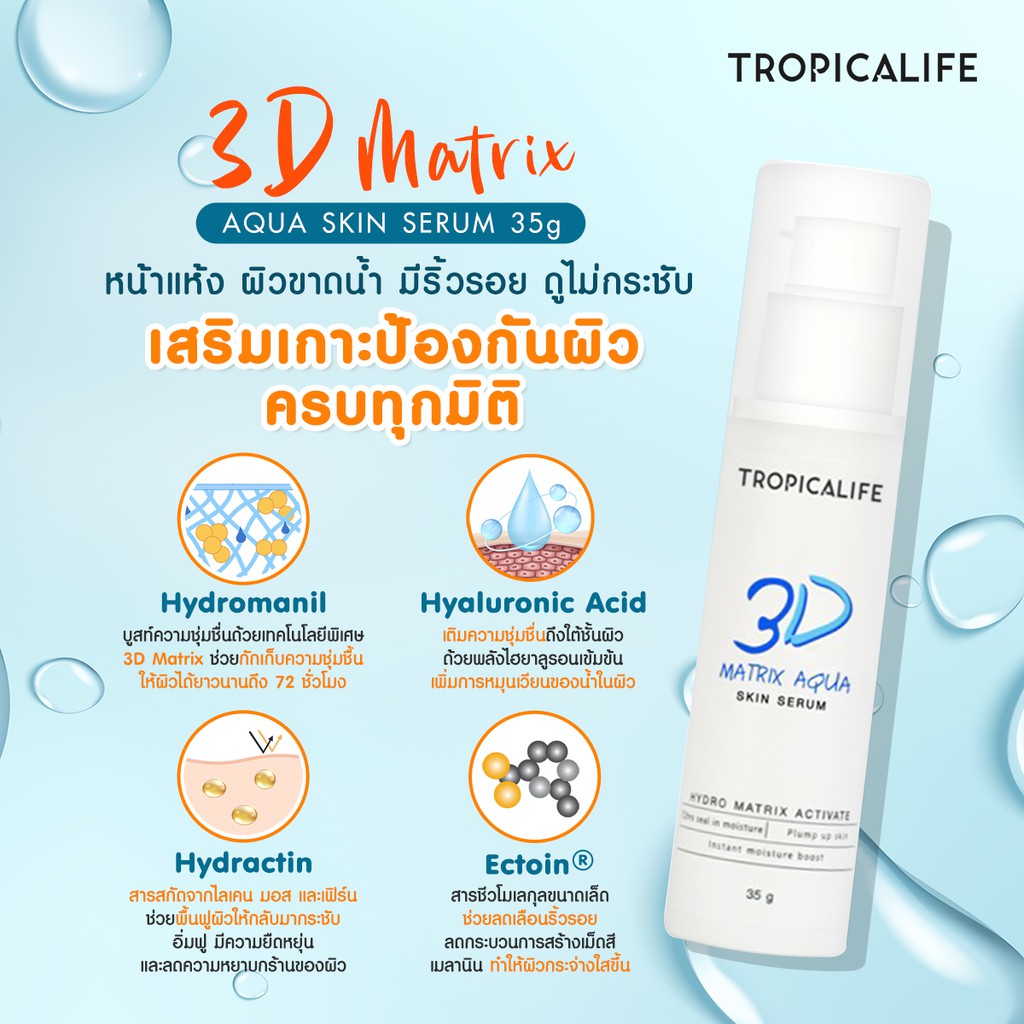 3D MATRIX AQUA SKIN SERUM 35g. (98% NATURAL) เซรั่มเติมความชุ่มชื่นให้ ...