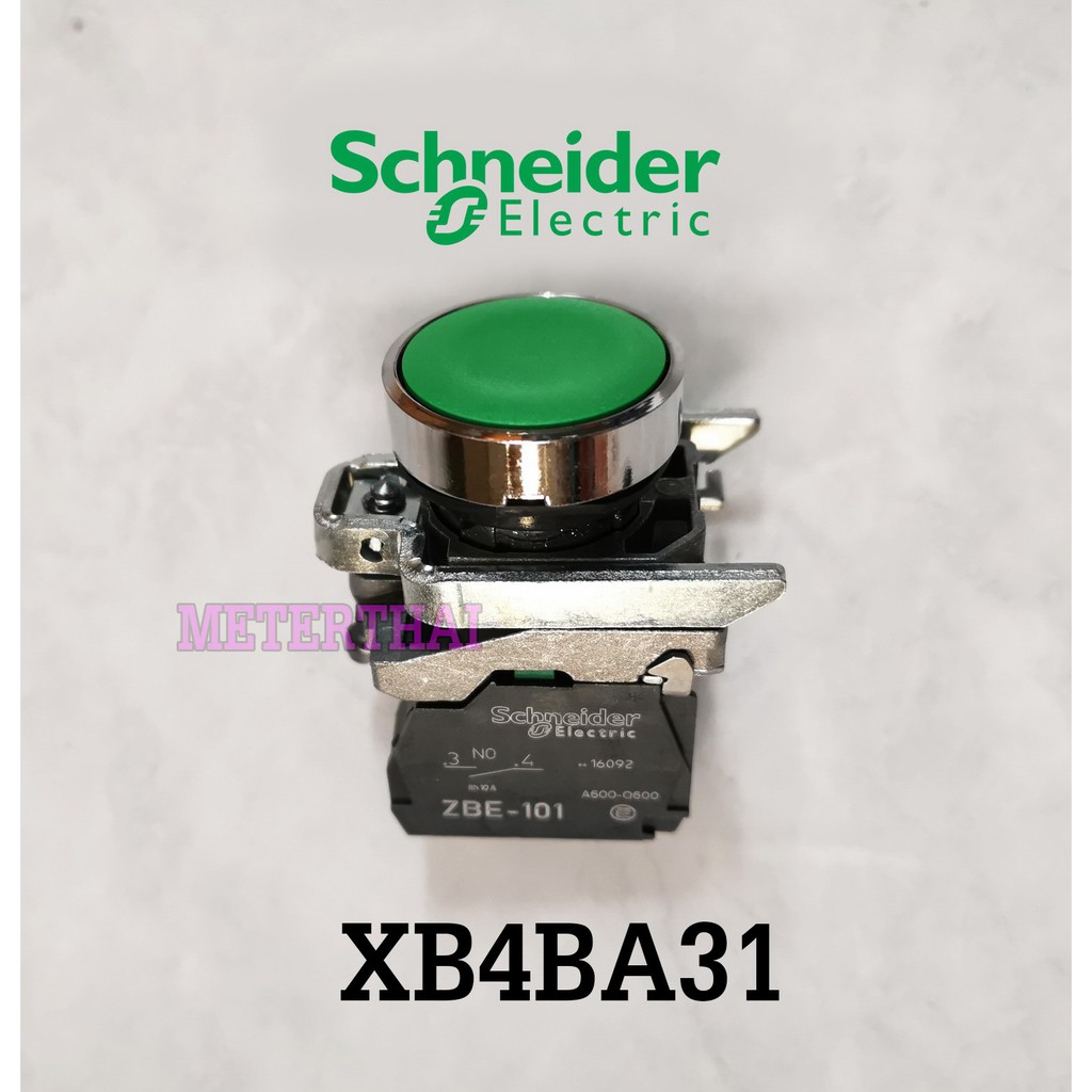 Schneider electric XB4BA31 สวิทซ์ปุ่มกดหัวเรียบสีเขียว 1NO | Shopee Thailand