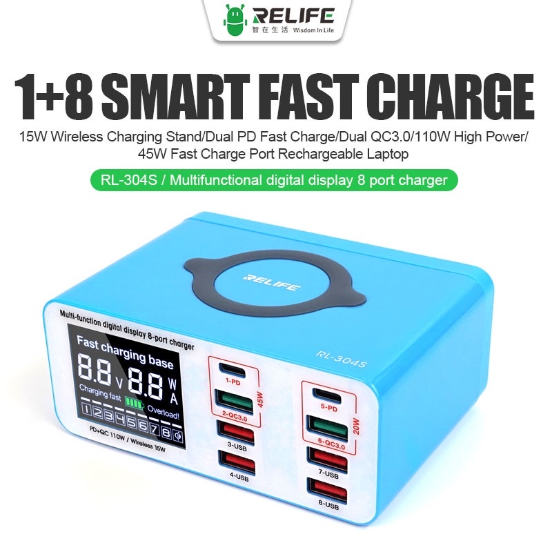 6USB +QC3.0+PD+มีไวเลตชาร์จ มีตัวอ่านกระแสไฟ45W+20W RELIFE RL-304S | Shopee Thailand