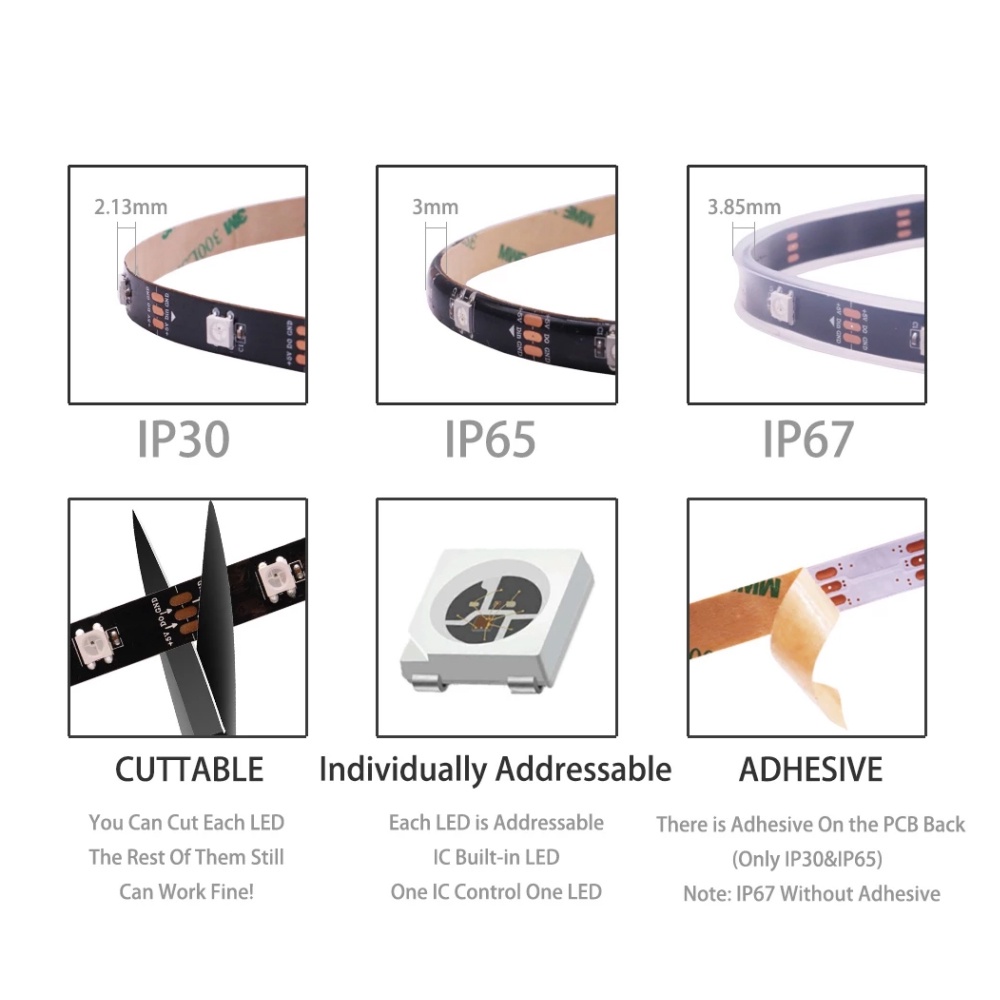 แถบไฟ led WS2812B 144 พิกเซล m Smart 5050 RGB สีดํา ขาว PCB WS2812 IC ...