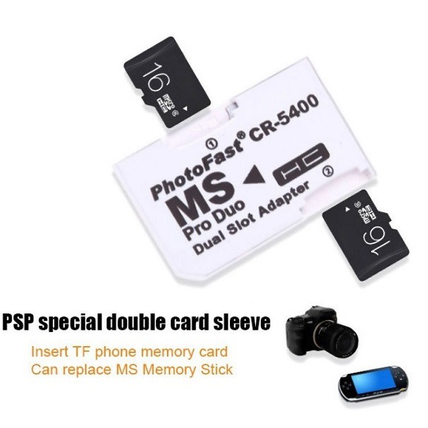 Dual Slot Micro SD to Memory Stick MS Pro Duo PSP Card Adapter ...
