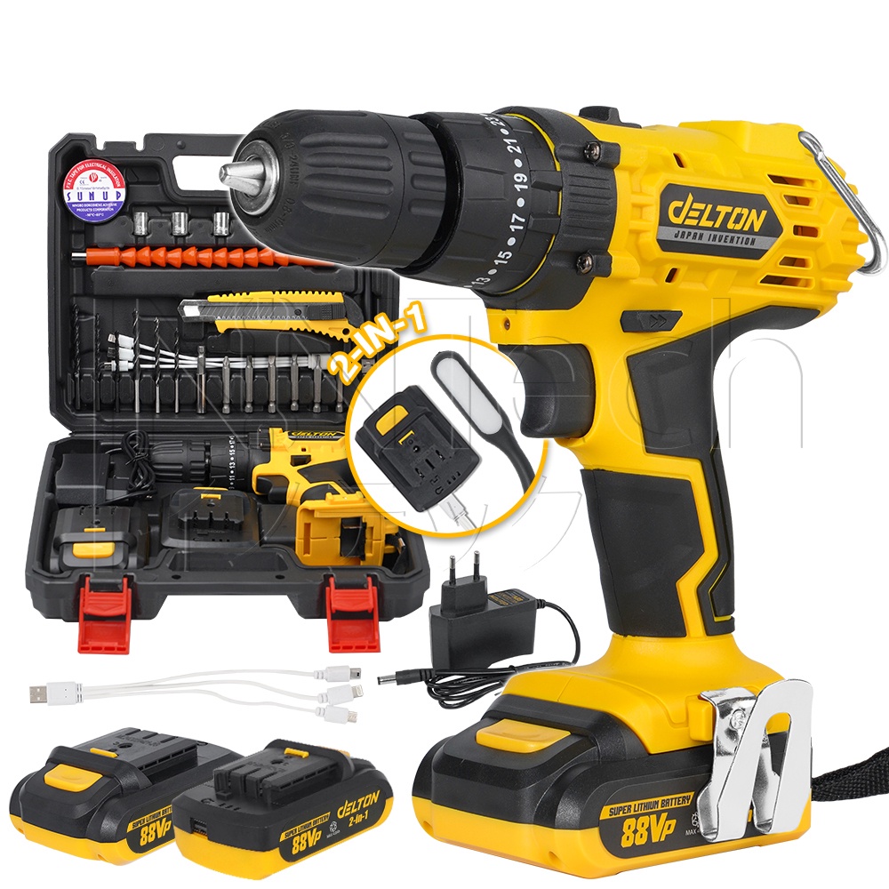 DELTON สว่านไร้สาย สว่านกระแทก สว่านแบต ไร้สาย 3 ระบบ 88V รุ่นใหม่ สว่าน 2 IN 1 พาวเวอร์แบงค์ ...