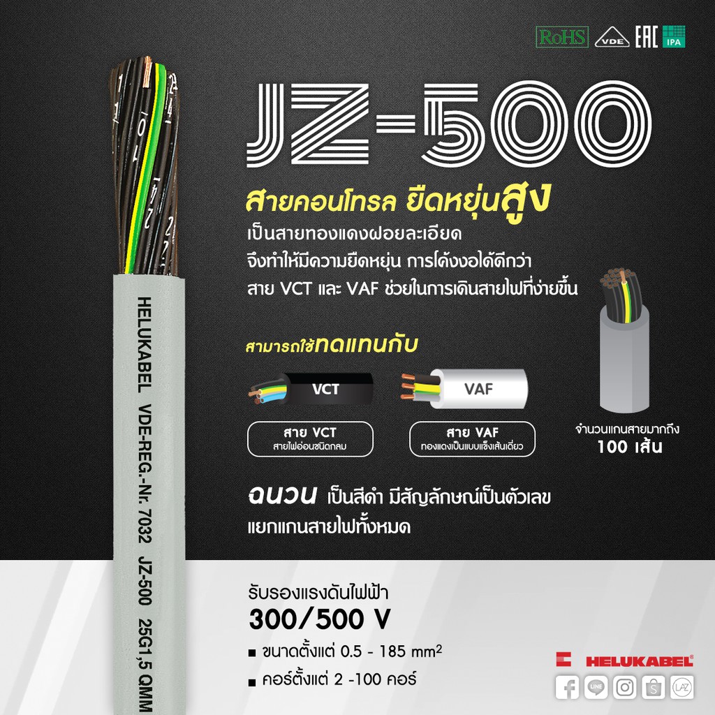 สายคอนโทรล JZ-500 SIZE 4G1.5 MM2 | 100M สินค้านำเข้าจากเยอรมัน | Shopee Thailand