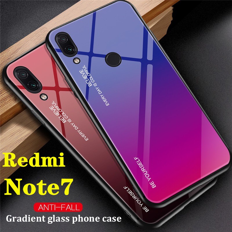 Case Redmi Note7 เคสกระจกสองสีเงาไล่สี ขอบนิ่มกันกระแทก สีกระจกเทมเปอร์ปลอกแก้วฝาหลังกันชน พร้อม ...