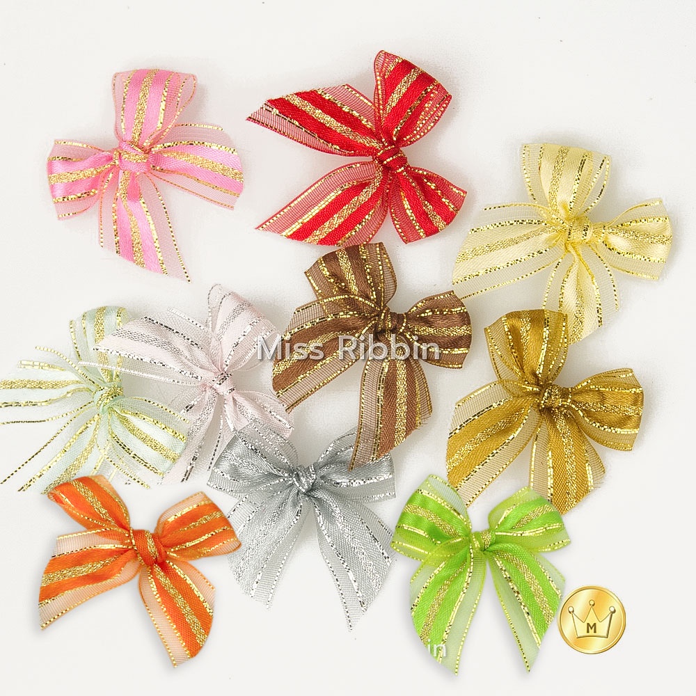 เพิ่มสีใหม่ โบว์จิ๋ว ริบบิ้นผ้าแก้ว ลายขนมชั้น (100ชิ้น) โบว์ติดปากถุง ...