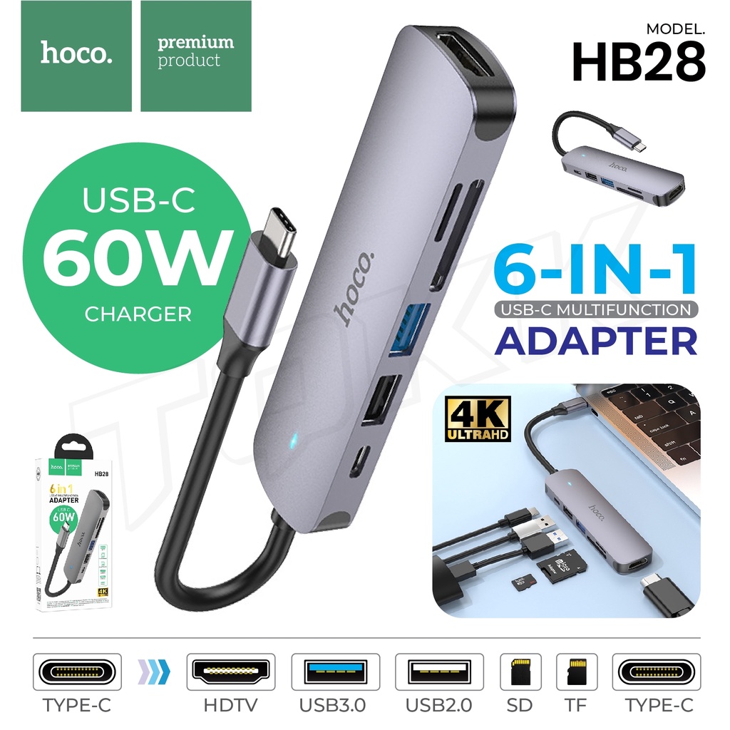 Hoco รุ่น HB28 ตัวแปลง HUB Easy use Type-C adapter (Type-C to USB3.0+HDMI+PD) ของแท้ Hoco รุ่น ...