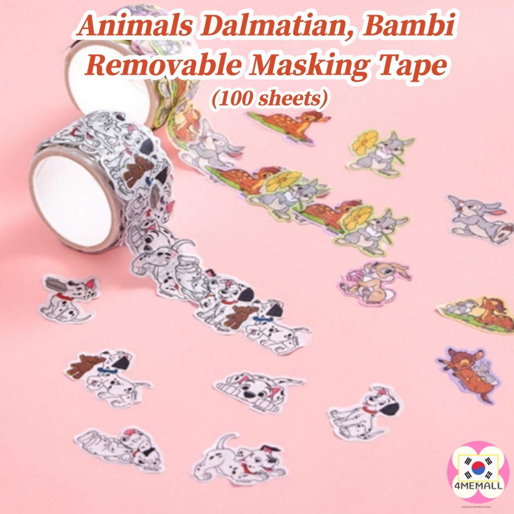 [Daiso Korea] Disney Animals Dalmatian, Bambi Peelable Masking Tape ...