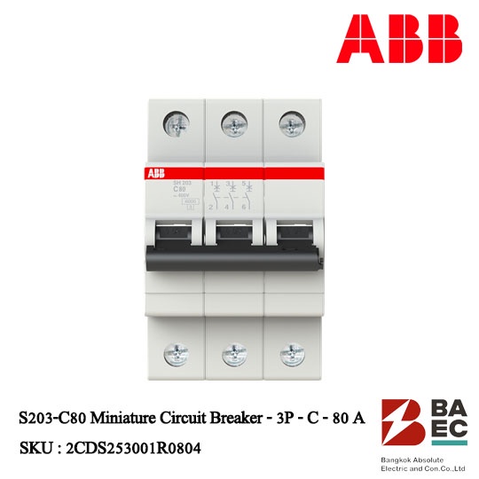 ABB S203-C80 เซอร์กิตเบรกเกอร์ 80 Amp 3P 6KA | Shopee Thailand