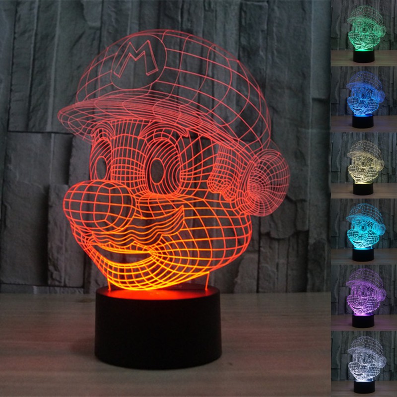 Super Mario Bros 3D Night Light 7 สี USB LED โคมไฟตั้งโต๊ะ | Shopee ...