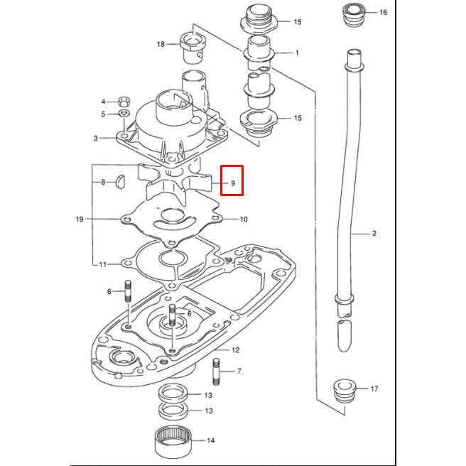 17461-96312-000 IMPELLER, WATER PUMP ใบพัดปั๊มน้ำ เครื่องยนต์เรือซุซุกิ ...