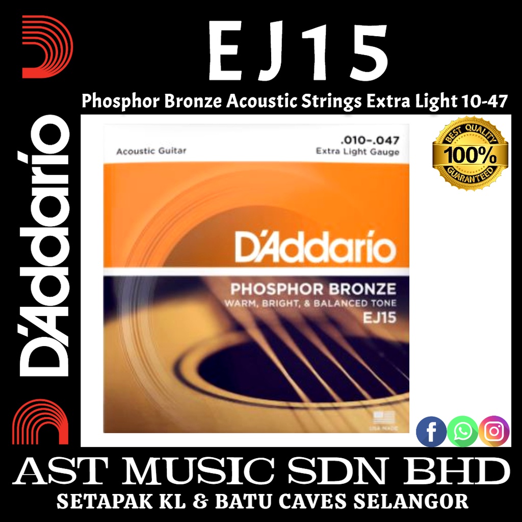 สายอะคูสติก Dadaddario EJ15 Phosphor Bronze 10-47 แสงพิเศษ | Shopee ...