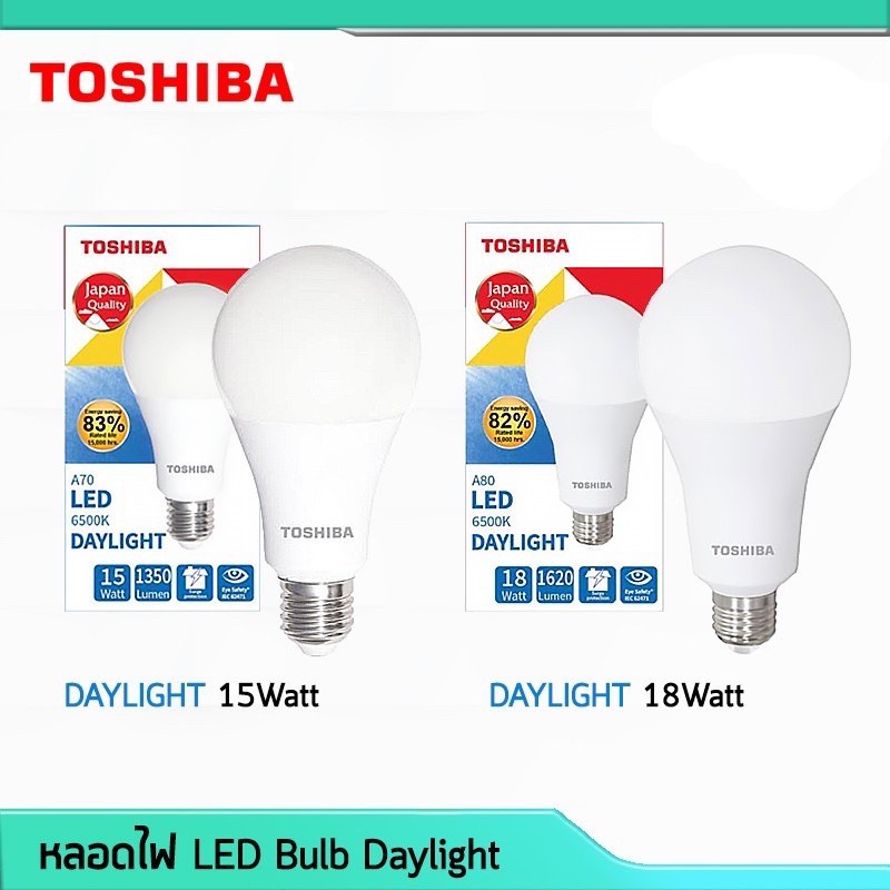 TOSHIBA หลอดไฟ LED 15w , 18w BULB ขั้วe27 สีขาว DAYLIGHT 1350 lumen 18W ความสว่างสูงสุด 1620 ...