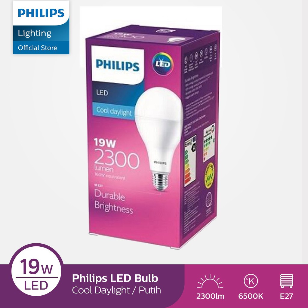 Putih Philips LEDBulb 19W E27 6500K 230V สีขาว | Shopee Thailand