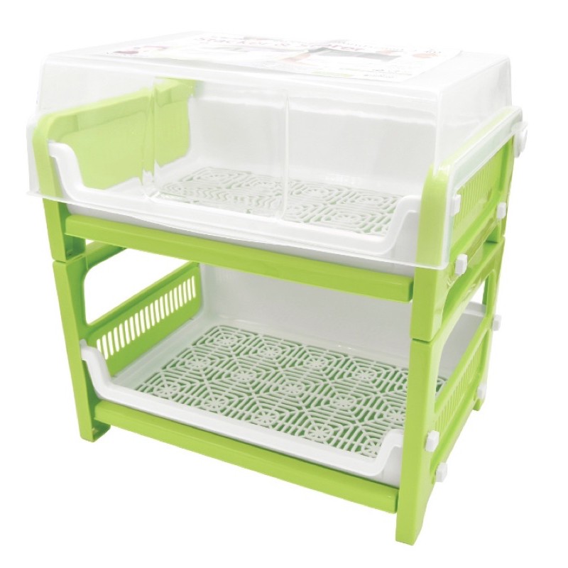 ชั้นคว่ำจาน 2 ชั้นมีฝาครอบ KEY WAY K960 สีเขียว | Shopee Thailand