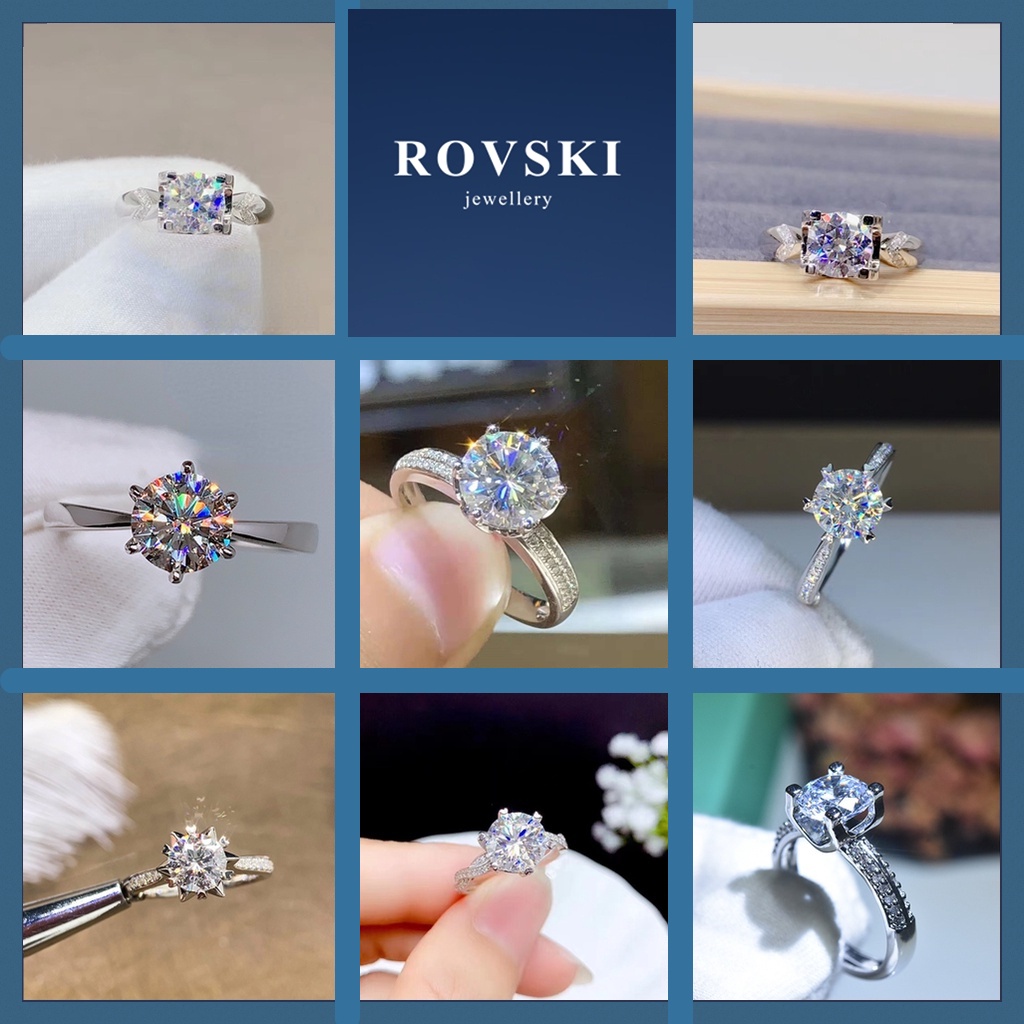 Rovski พร้อมส่ง แหวนเงินแท้ 925 ประดับเพชร โมอิส เพชร โมอิส แองเจิ้ลอาย ...