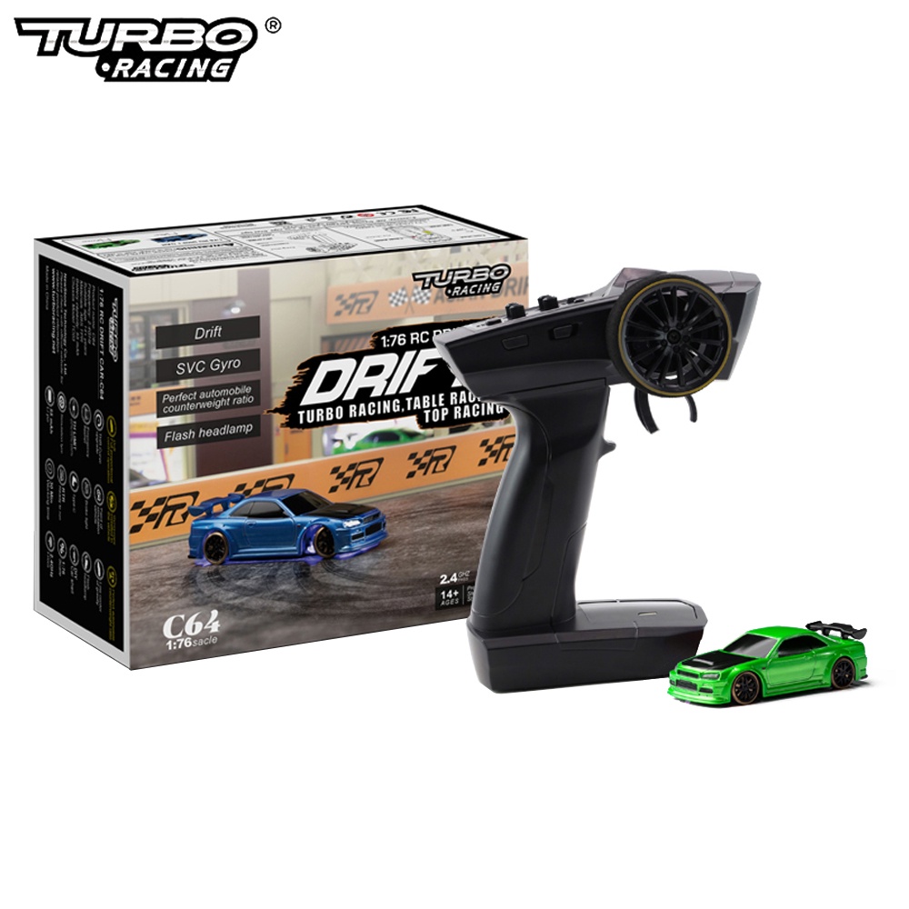Turbo Racing 1:76 C64 2.4GHZ RC Drift Car With Gyro P21 SVC 4CH Remote ...