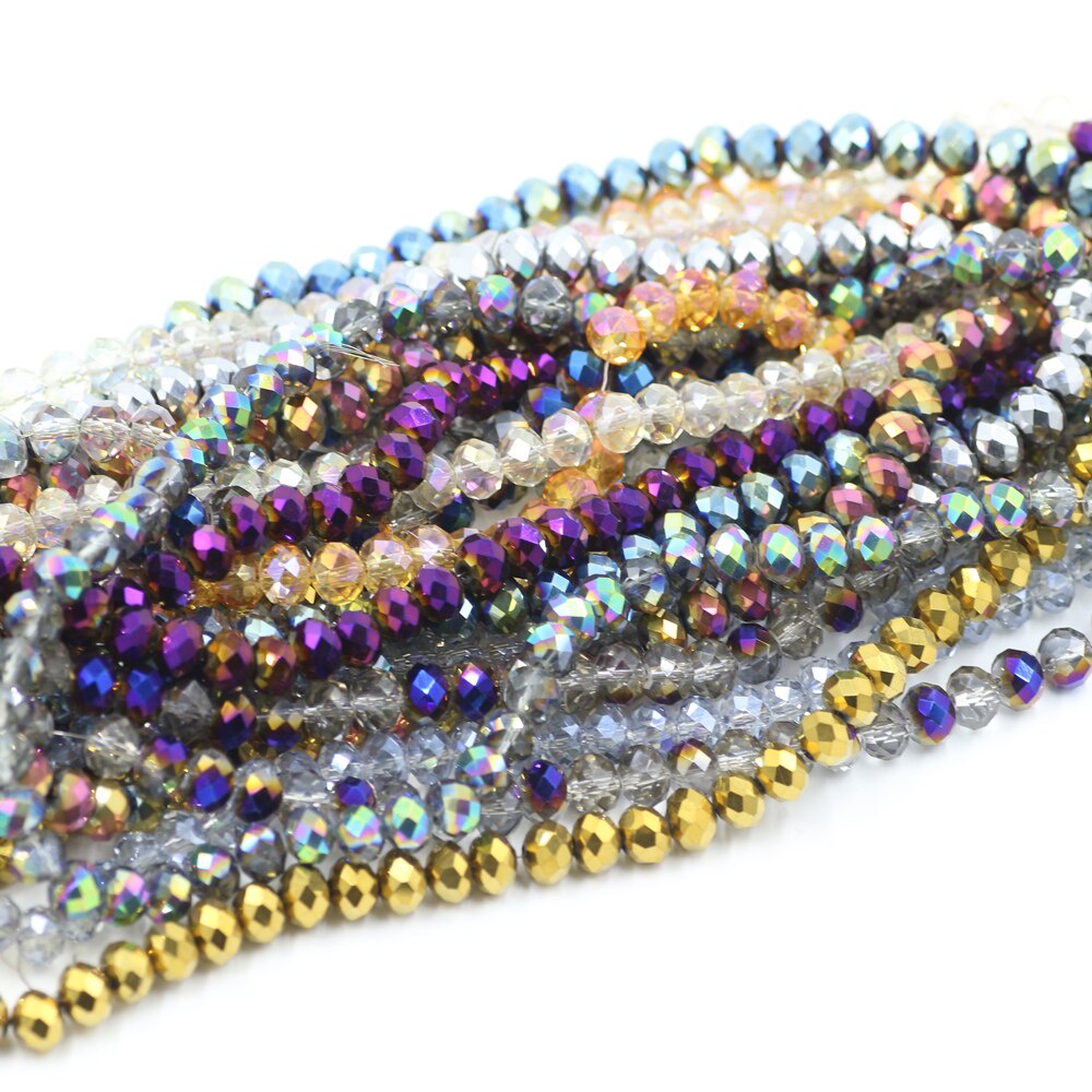 ZhuBI 6 มม.240 ชิ้นคริสตัลลูกปัดแก้ว Faceted Rondelle ชุบหลวมรอบ Spacer ...