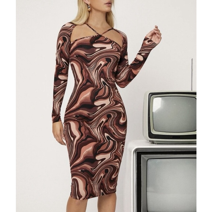 มือสอง brown marble bodycon dress (shein) | Shopee Thailand