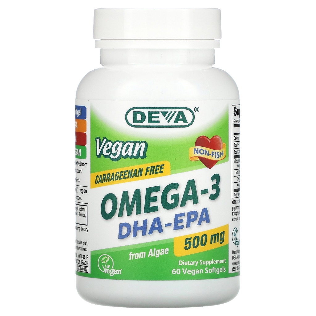 Deva, มังสวิรัติ Omega-3 DHA-EPA, 500 mg, 60 Vegan Softgels (exp.31/08 ...